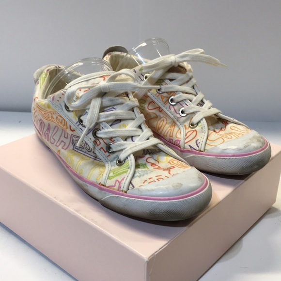 Coach | Shoes | Coach Barrett Scribble White Sneaker Shoe 85 | Poshmark